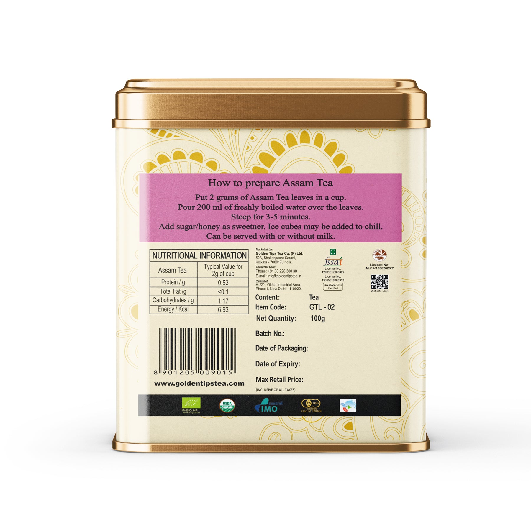 Buy Assam Tea Tin Can (100gm) – Golden Tips Tea (India)